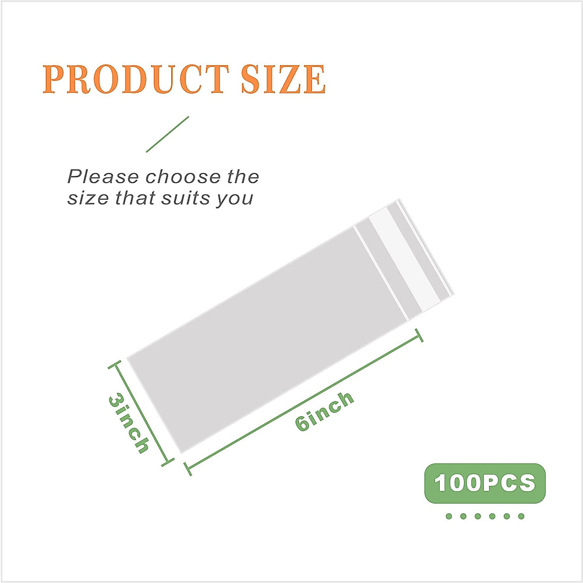 Voikinfo 100 pcs 3" x 6" Long Clear Resealable Cellophane Bags Self Sealing Treat Bags Cookie Bags with Adhesive Flap Gift Wrap Poly Bags Plastic Packaging 1.4 mil