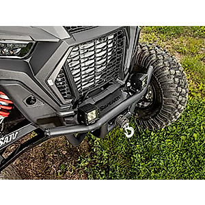 SuperATV Winch-Ready Front Bumper for Polaris RZR XP Turbo S (See Fitment) - Made of Heavy Duty Steel Tubing - 4500 Lb. SuperATV Winch with Synthetic Rope Included - Black, UV Resistant Powder Coating