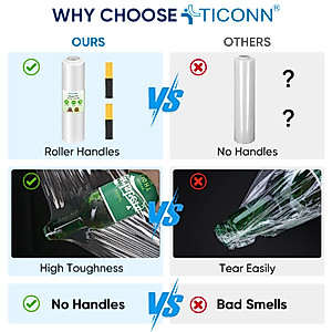 TICONN Stretch Wrap Stretch Film Roll, 1000ft 60 Gauge Industrial Strength 15 inch Wide Clear Plastic Wrap with Handles for Pallet Wrapping Shipping Moving