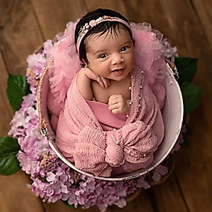 M&G House Newborn Photography Wrap | Handmade Pearl Decor Wrap Blanket for Baby Photo Props | 35.5 X 67 inch Newborn Photo Shoot Outfits Baby Photoshoot Props(Snow Powder)