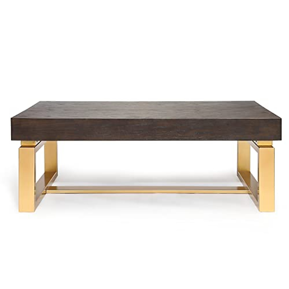 Savonnerie Coffee Tables for Living Room, Small Coffee Table with Gold Legs, Oak Top, 42" L x 21" W x 15" H