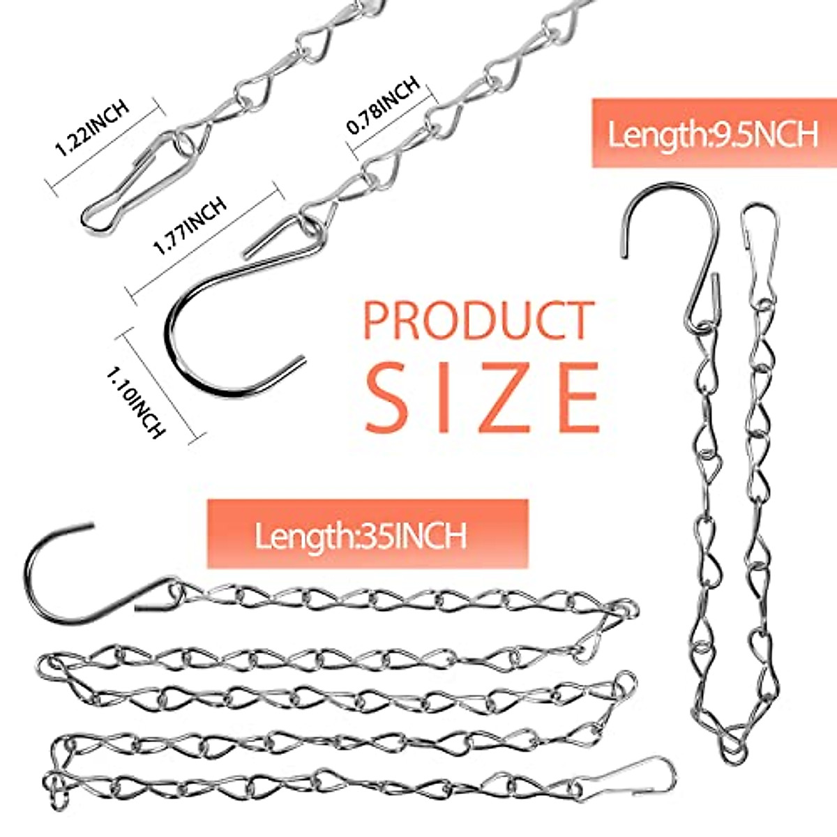 Teenitor 8 Pieces Plants, Bird Feeders, Lanterns and Ornaments, 4 pieces 35 Inch and 4 pieces 9.5 Inch Hanging Chain with Hooks, Decorative Chains for Hanging