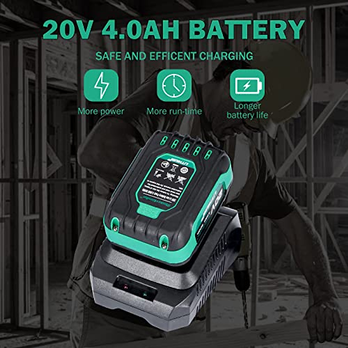 Monkey King Bar-SDS PLUS Coreless Brushless Rotary Hammer Drill 20V 2.2J Power- Li-ion Battery Faster Charge & 4 Modes and Variable-Speed with 1/2 Inch Chuck
