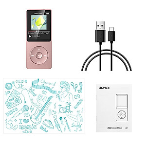 AGPTEK A02S 16GB MP3 Player, 70 Hours Playback Lossless Sound Music Player, Supports up to 128GB, Rose Gold