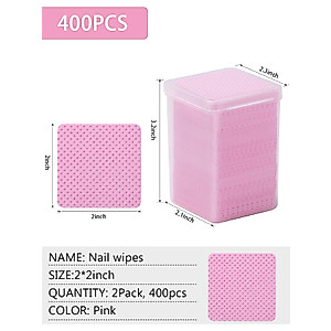 TEOYALL Lint Free Nail Wipes, 400 PCS Non-Woven Fabric Nail Cleaning Pads Pink Lash Extensions Glue Cleaning Wipes Nail Salon Supplies (400 PCS)