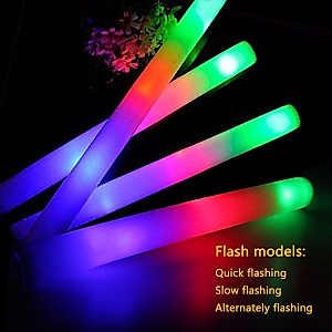 Bylaotrs Foam Glow Sticks Bulk 100 Pack,3 Modes Flashing LED Light Sticks Glow in The Dark Party Supplies Light Up Toys for Parties Wedding Birthday Concert Christmas Halloween