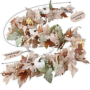 DearHouse 1Pcs Fall Garland Maple Leaf, 6Ft/Piece Hanging Vine Garland Artificial Autumn Foliage Garland Thanksgiving Decor for Home Wedding Fireplace Party Christmas (White)
