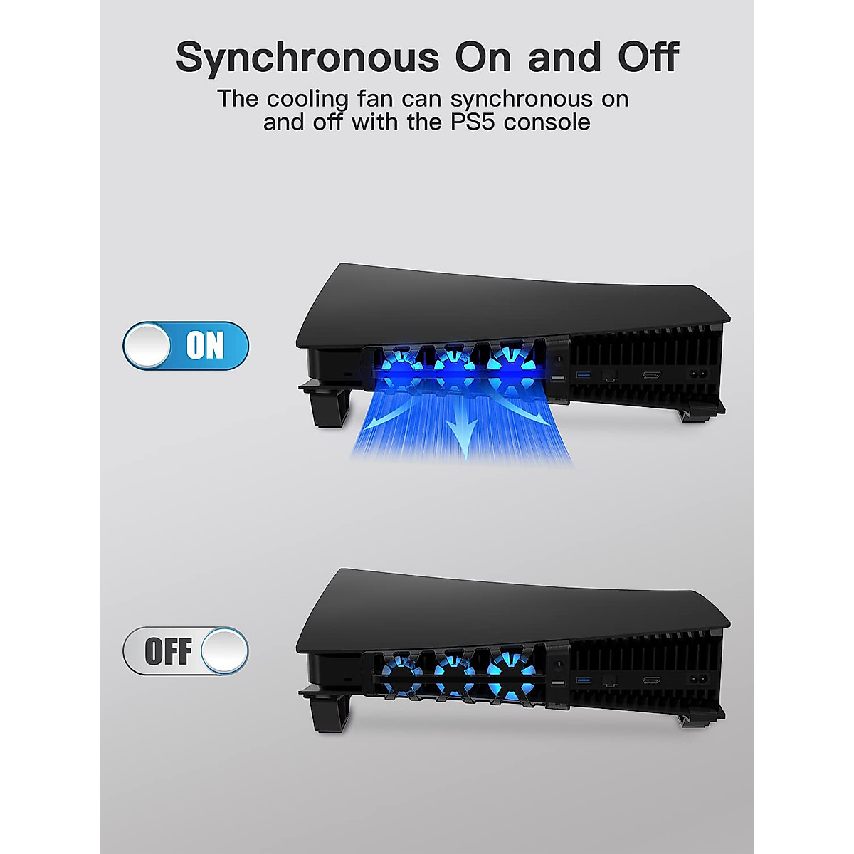 NexiGo PS5 Horizontal Stand with Slient Cooling Fan, [Auto On/Off], [Minimalist Design], Compatible with Playstation 5 Disc & Digital Editions, Built-in LED Light, Extra USB Port, Black