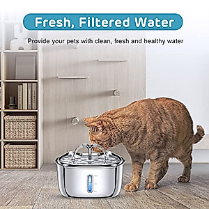 Cat Water Fountain Filters, 8PCS Carbon Filters & 8PCS Pre-Filter Sponges, Pet Water Fountain Filters for K15 2.5L/84oz Stainless Steel Cat Water Fountain Dog Water Fountain