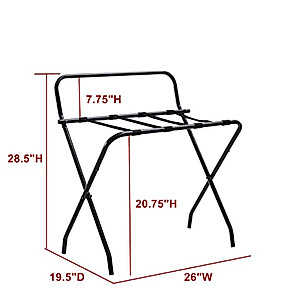 Kings Brand Furniture - Metal Foldable Luggage Rack, Suitcase Stand with Back, Black