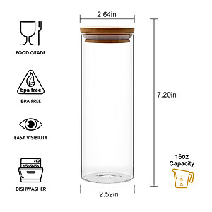 Flrolove Glass Jars With Bamboo Lids, 16 oz Food Storage Containers for Home Kitchen ,Set of 12 Jars for Kitchen Storage,Coffee,Tea, Herbs, Sugar, Salt, Flour