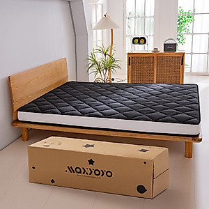 MAXYOYO 6" Extra Thick Futon Floor Mattress, Full Size Diamond Pattern Tatami Pad for Adults, Japanese Roll Up Guest Bed, Black