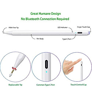 Pencil for Apple iPad Air 5th/4th/3rd Generation,Palm Rejection Stylus Pen for iPad Air 5th/4th/3rd, Tip Stylus Compatible with Apple Pencil 2nd Generation for iPad Air 5/4/3,White