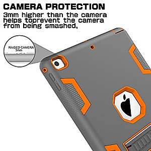 TOPSKY Case for New iPad 9.7 2018,iPad 6th/5th Generation Case,Three Layer Shockproof Defender Protective Case Cover for Apple iPad 9.7 2017/2018 A1893 A1954 A1822 A1823,Grey Orange
