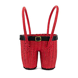 G6 COLLECTION Hand Woven Santa Pants Rattan Easter Basket Christmas Storage Decorative Bin Shelf Organizer Cute Nursery Home Decor Handmade Handcrafted Gift Decoration Santa Shorts Wicker