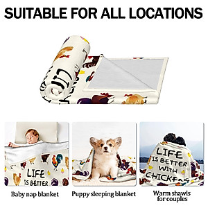 Chicken Blanket Rooster Flannel Throw Blanket 60"x50" Fall Blanket for Adult and Kids Decorative Blankets Funny Soft Cozy Blanket