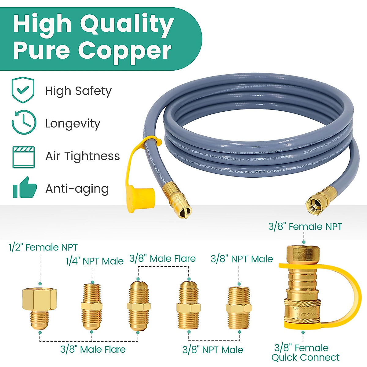 5369 Propane to Natural Gas Conversion Kit, For Weber,Blackstone 28" &36 ",Pizza Oven,Fire Pit, Generator, Patio Heater,etc.12FT 3/8" ID Natural Gas Hose with Quick Connect