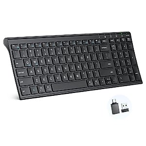 iClever Wireless Keyboard GKA22B Rechargeable Keyboard with Number Pad, Full-Size Stainless Steel Ultra Slim Keyboard, 2.4G Stable Connection Wireless Keyboard for iMac, Mackbook, PC, Laptop