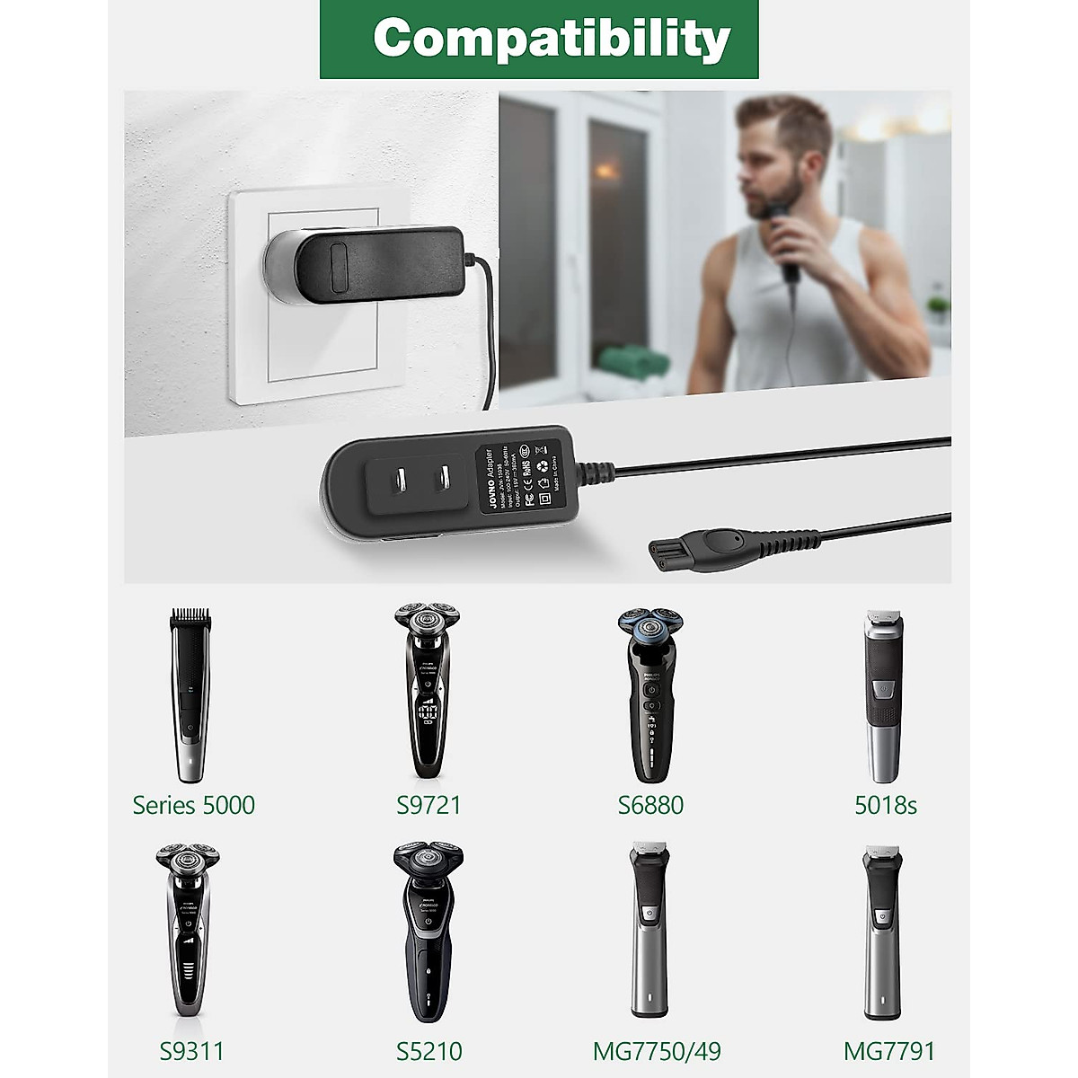 HQ8505 Replacement Charger Cord Fit for 2300 3500 7000 5000 3000 Series mg5750 mg7750 Electric Shaver Razor, Aquatec Arcitec Multigroom Beard Trimmer