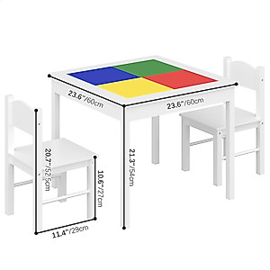 4NM 3 in 1 Kids Table Set for 2, Children Table and Chairs, Toddler Play Activity Table with Hidden Storage Wood Building Block Table Desk for Ages 3-7- Color White