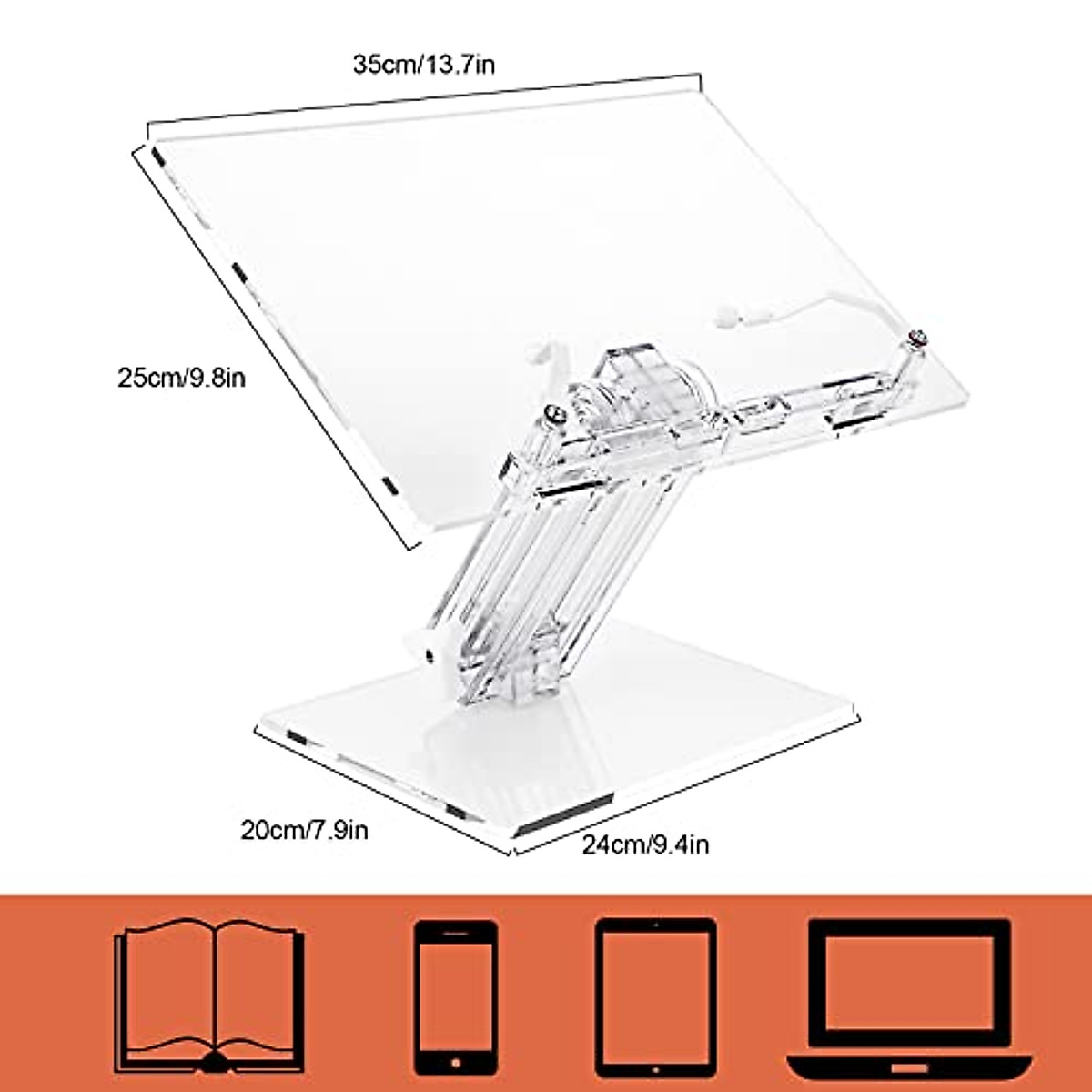 Acrylic Laptop Stand for Desk, Book Stand, Clear Laptop Riser Adjustable Height, Foldable Portable Adjustable Laptop Stand Compatible with MacBook Pro Other Notebooks