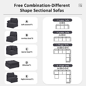 EMKK Sectional Couch L Shaped Sofa 6 Seat Sofa with Chaise，Removable Ottoman,Upholstered Modular Convertible Reversible Sofá,Living Room Furniture Sets for Large Space,Apartments