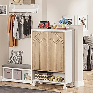 Tribesigns Shoe Storage Cabinet, 24 Pairs Organizer Cabinet with Door, White Freestanding Shoe Storage, 6 Tiers Modern Wood Shoe Rack for Entryway, Living Room (Fits Shoes up to Men's Size 16)
