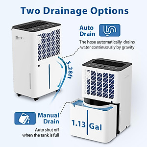 FreAire 4,500 Sq.Ft. Dehumidifier for Basement Home with Drain Hose | 50 Pint | Dehumidifiers with Auto or Manual Drainage for Large Room Bedroom Bathroom | 24H Timer | Humidity Control | 3 Modes