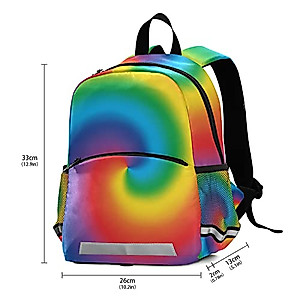 ALAZA Rainbow Tie Dye Swirl Spiral Kids Toddler Backpack Purse for Girls Boys Kindergarten Preschool School Bag w/Chest Clip Leash Reflective Strip