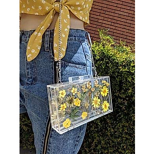 Transparent Floral Imprinted Acrylic Box Clutch