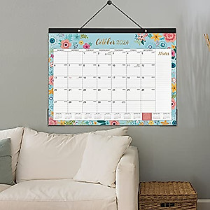 Desk Calendar 2023-2024 - Large Desk Calendar 2023-2024, Jul. 2023 - Dec. 2024, 22" x 17", Thick Paper with 18 Months, Corner Protectors, Large Ruled Blocks & 2 Hanging Hooks - Black Floral