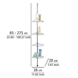 Bathroom Shelf Organizer for Shower Storage, Shower Caddy Tension Pole With 4 Storage Baskets, Stainless Steel, Silver, Dimensions 11 x 108 x 7.8 in