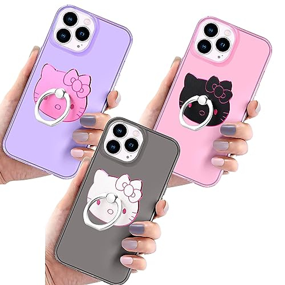 Cat Phone Ring Holder Cute Kitty 3 Pack,Fonessary Metal Finger Ring Grip Kickstand 360 Rotate for Smartphones