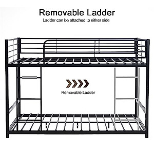 VINGLI Full Over Full Bunk Bed, Low Bunk Bed for Kids Floor Bed Full Size Bunk Bed for Adults,Heavy Duty Metal Slat, No Box Spring Needed, Black