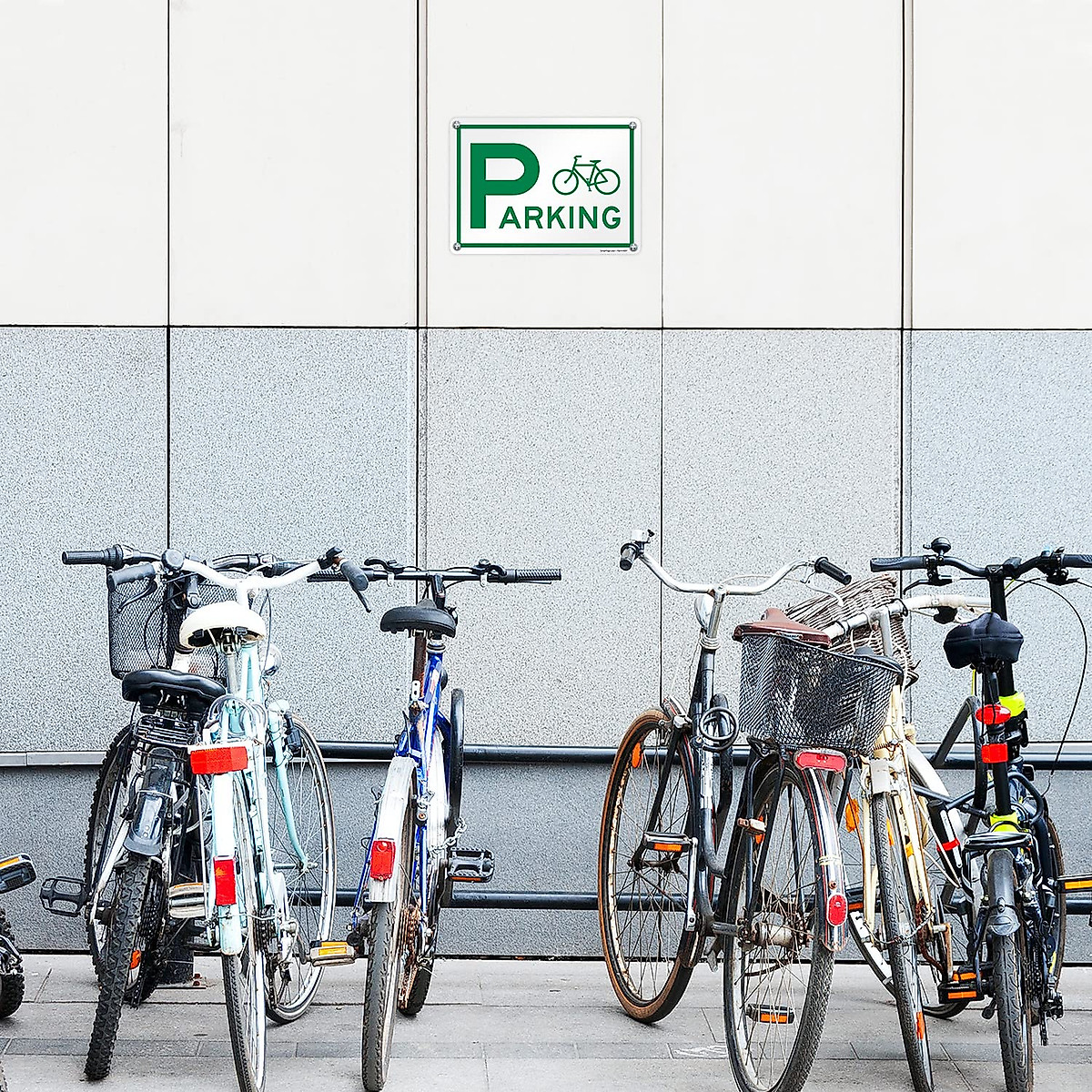 SmartSign 10 x 14 inch “Bicycle Parking” Metal Sign With Bicycle Graphic, 40 mil Laminated Rustproof Aluminium, White and Green, Made in USA
