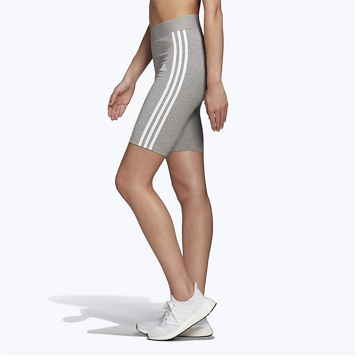 adidas Women's Must Haves 3-Stripes Cotton Short Tights Medium Gray Heather/White X-Small