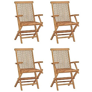 vidaXL 5 Piece Folding Patio Dining Set in Solid Teak Wood - Round Table, 4 Chairs, Outdoor Al Fresco Dining, Garden Patio Furniture, Portable and Foldable Design, Sturdy Wooden Frame