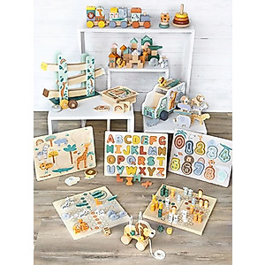 Small Foot- 50 Wooden Building Block Safari Playset- Stacking Toys for Boys and Girls Ages 12+ Months-Montessori-Perfect for Birthdays and Holidays, 7.5 x 6.4 x 7.5