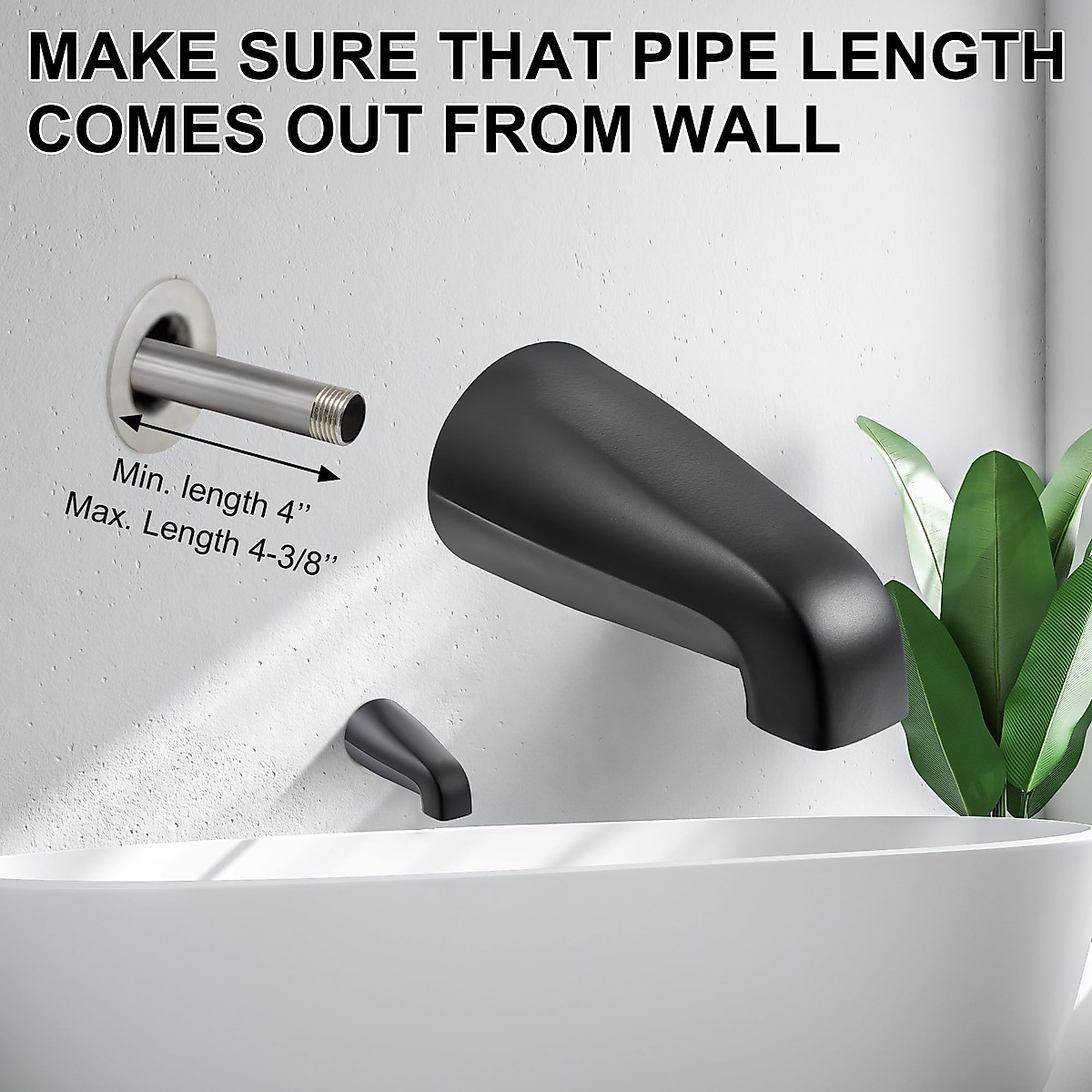 Dreyoo Universal Bath Tub Spout with Adapter Bathroom Bathtub Faucet Spout Without Diverter, Fits for 1/2'', 3/4'' IPS Inside Thread Connection and Tub/Shower Faucet Brands 5" Length(Matte Black)