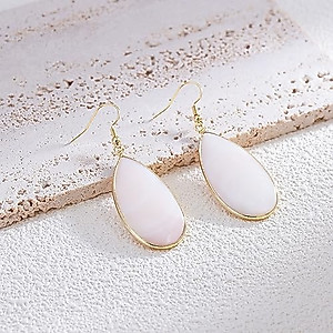 XGALBLA Natural Crystal Healing Birth Stone Drop Earrings Statement White Teardrop Quartz Dangle Earrings for Women Gold Fashion Jewelry