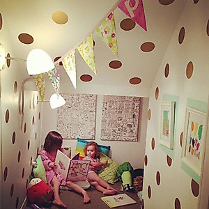 Gold Dots Wall Decals(200 Dots/2 Inch), Posh Polka Dots Wall Sticker for Girls Bedroom Playroom