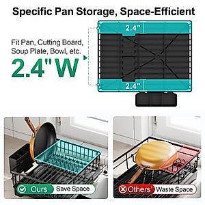 GSlife Expandable Dish Drying Rack - Large 2-in-1 Dish Racks for Kitchen Counter and Sink, Sink Dish Drainer with Drainboard, 2 Pan Slots and Utensil Holder, Black
