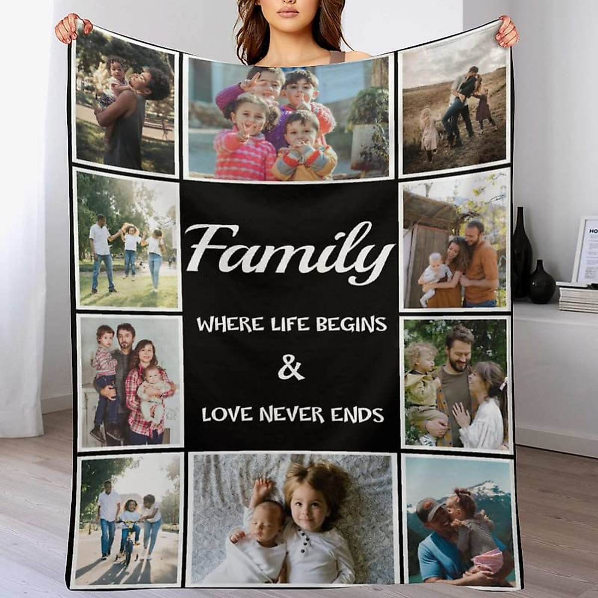 Custom Blanket with Photo Personalized Couples Gifts for Boyfriend Girlfriend Wife Husband Customized Picture Throws Blankets for Couple Lover Adults Family Pet Birthday, 10 Photos