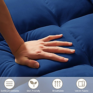 3 in 1 Convertible Sleeper Sofa Couch with Pull Out Bed,55" Velvet Upholstered Futon Sofa Bed,Modern Loveseat Sleeper Chaise with Adjustable Backrest for Living Room, Guest Room, Apartment(Blue)