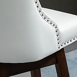 HOMCOM 28" Swivel Bar Height Bar Stools Set of 2, Armless PU Leather Upholstered Barstools Chairs with Nailhead Trim and Wood Legs, White