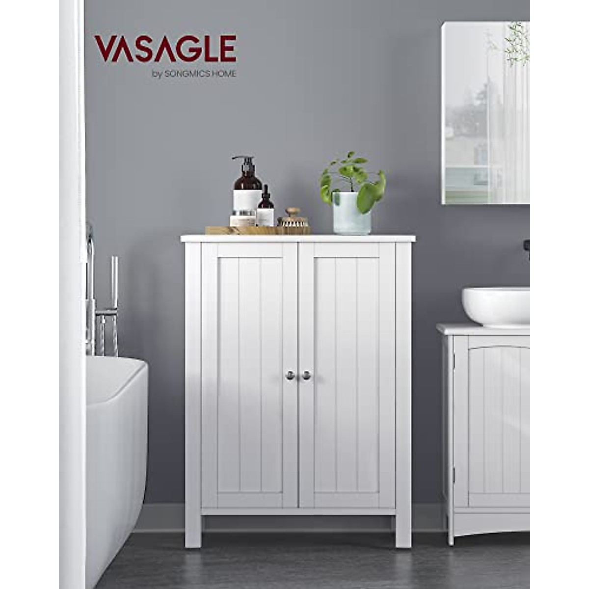 VASAGLE Bathroom Floor Storage Cabinet, Bathroom Storage Unit with 2 Adjustable Shelves, Bathroom Cabinet Freestanding, 11.8 x 23.6 x 31.5 Inches, White UBCB60W