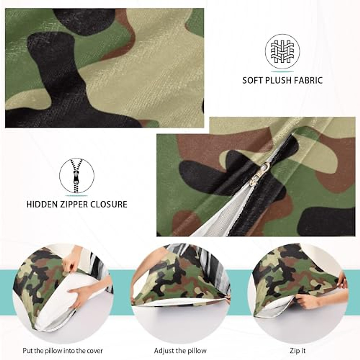 ALAZA Green Camo Woodland Camouflage Plush Pillow Cases Standard Size Pillow Cover Soft & Warm Zippered Bed Pillowcase, 20 x 26 inch