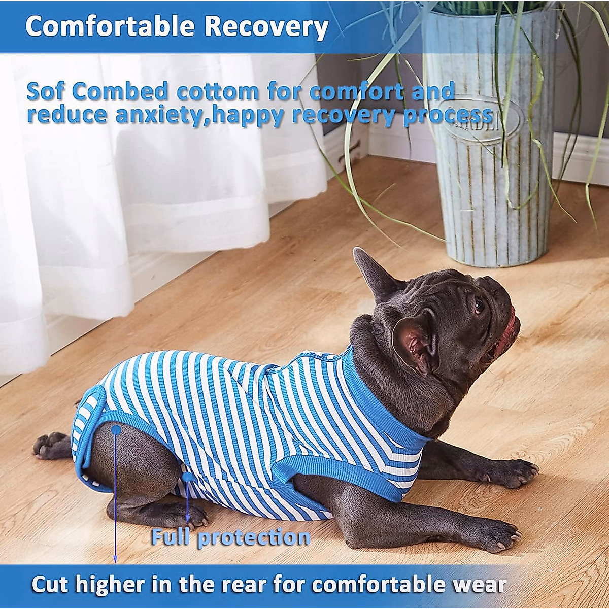 Wabdhally Dog Surgery Recovery Suit,Surgical Suit for Large Female Spay,Soft Combed Cotton,Blue Striped Zipper Onesie 3XL