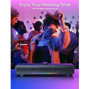 NOOTRY Computer Speakers, Bluetooth RGB Laptop SoundBar, 16W Dual HiFi Stereo with 6 LED Color Mode Soundbar, USB Powered Computer Speakers for Monitor, Phone, PC, Laptop