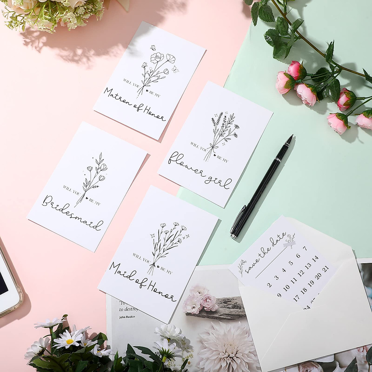 Jutom 28 Pcs Funny Bridesmaid Proposal Card Set, Include 8 Will You Be My Bridesmaid, 2 Will You Be My Maid of Honor, 2 Matron of Honor, 2 Flower Girl and 14 Envelopes for Wedding Bridal Shower